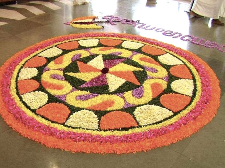 20+ Onam Pookalam & Rangoli Design Ideas With Flowers
